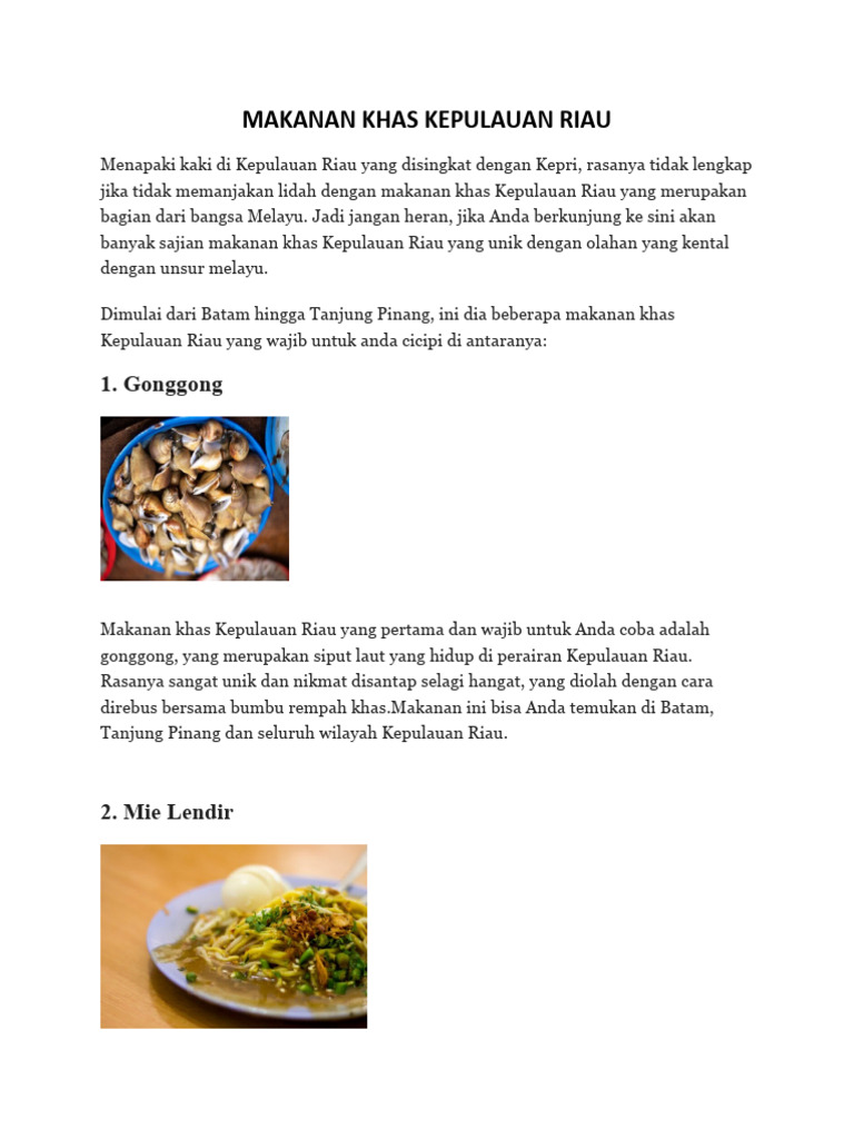 Makanan Khas Kepulauan Riau | PDF