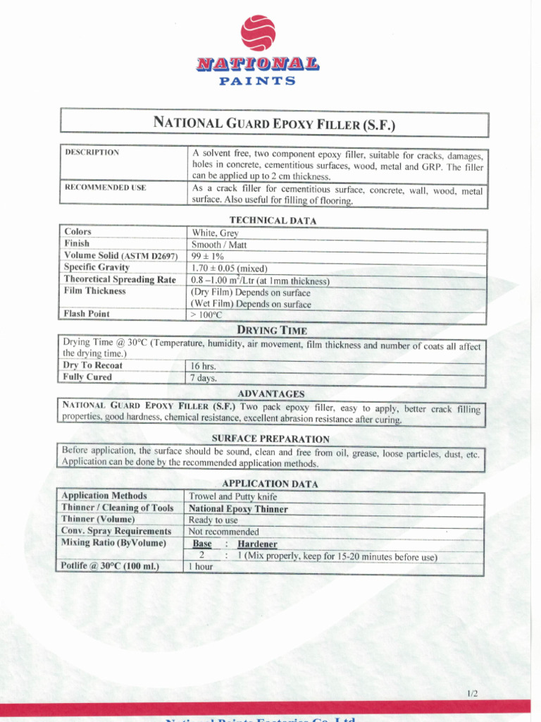 National epoxy filler 1 | PDF