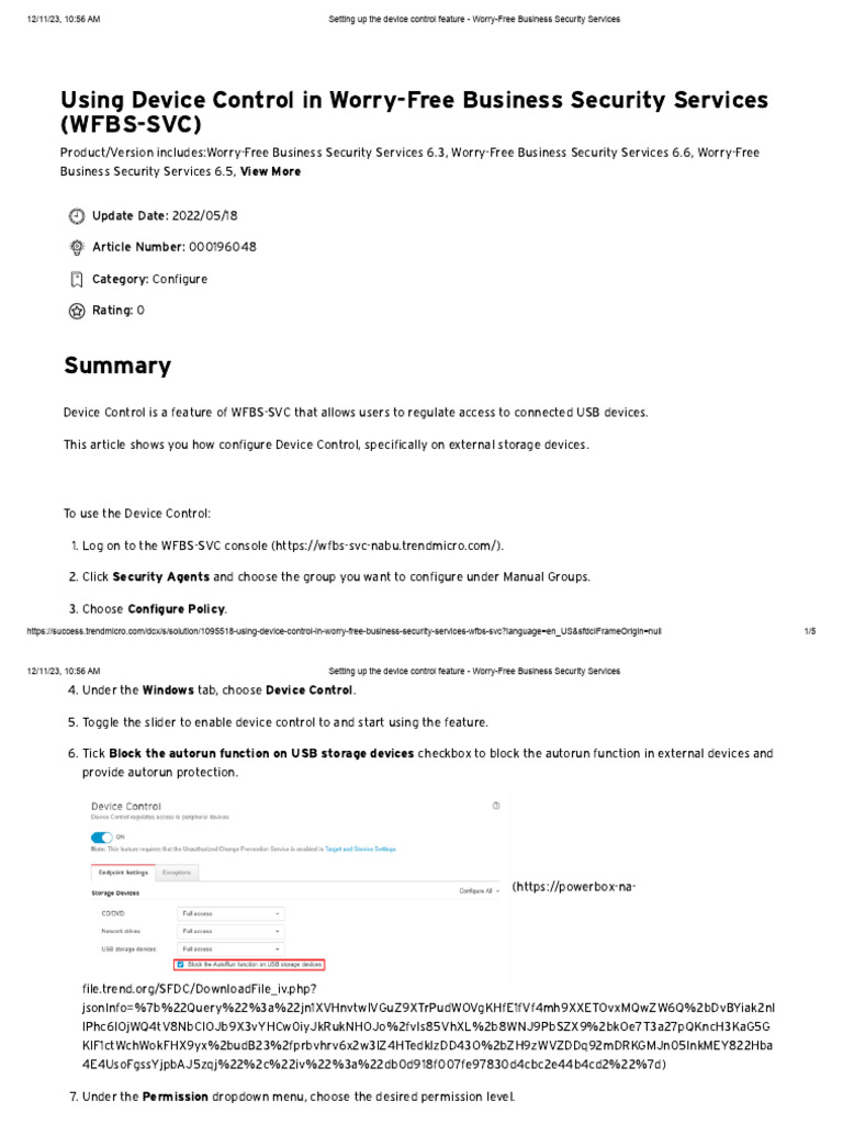 Setting Up The Device Control Feature - Worry-Free Business Security ...