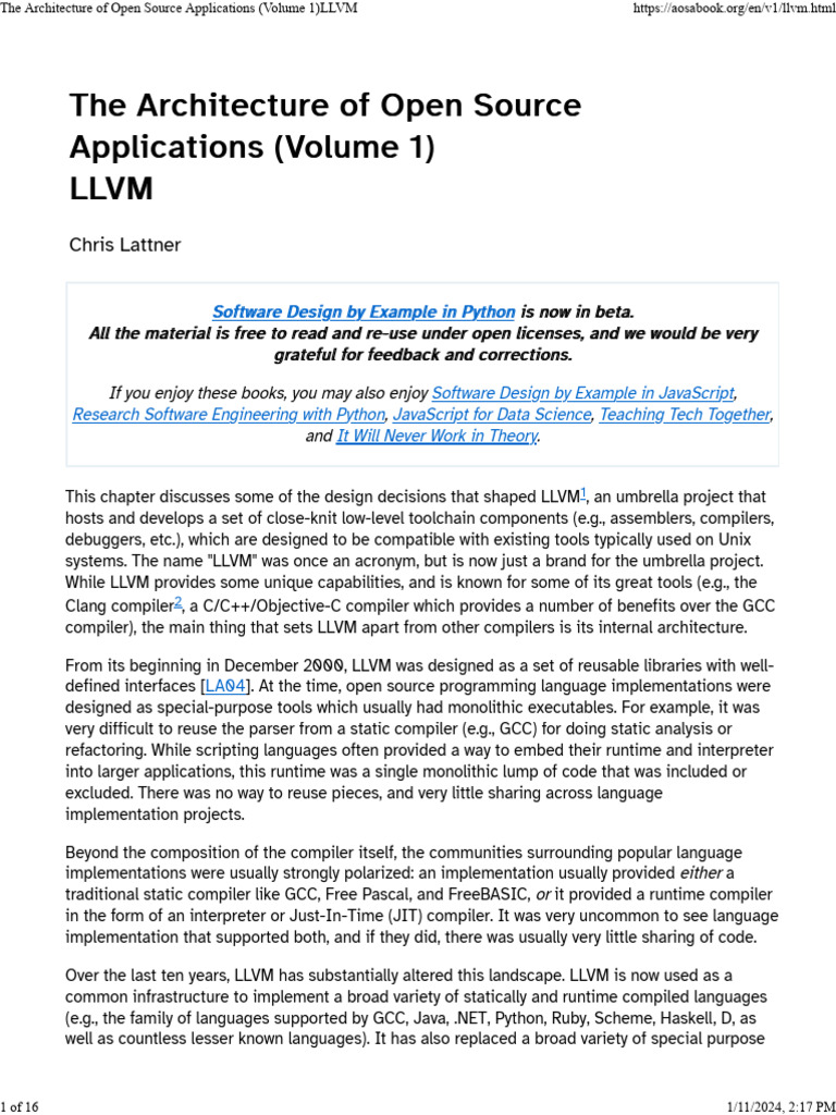 The Architecture of Open Source Applications (Volume 1) LLVM | PDF | Compiler | Java Virtual Machine
