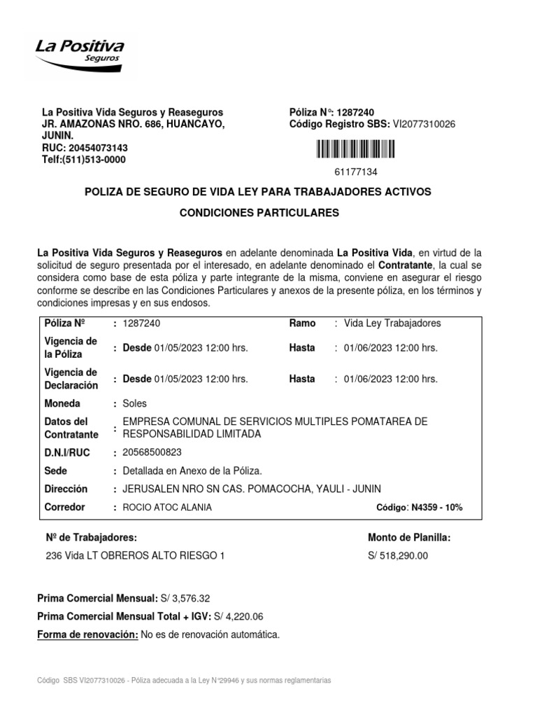 0.-Endoso Renovacion Vida Ley Ecosempo - Mayo | PDF | Póliza de seguros | Cáncer