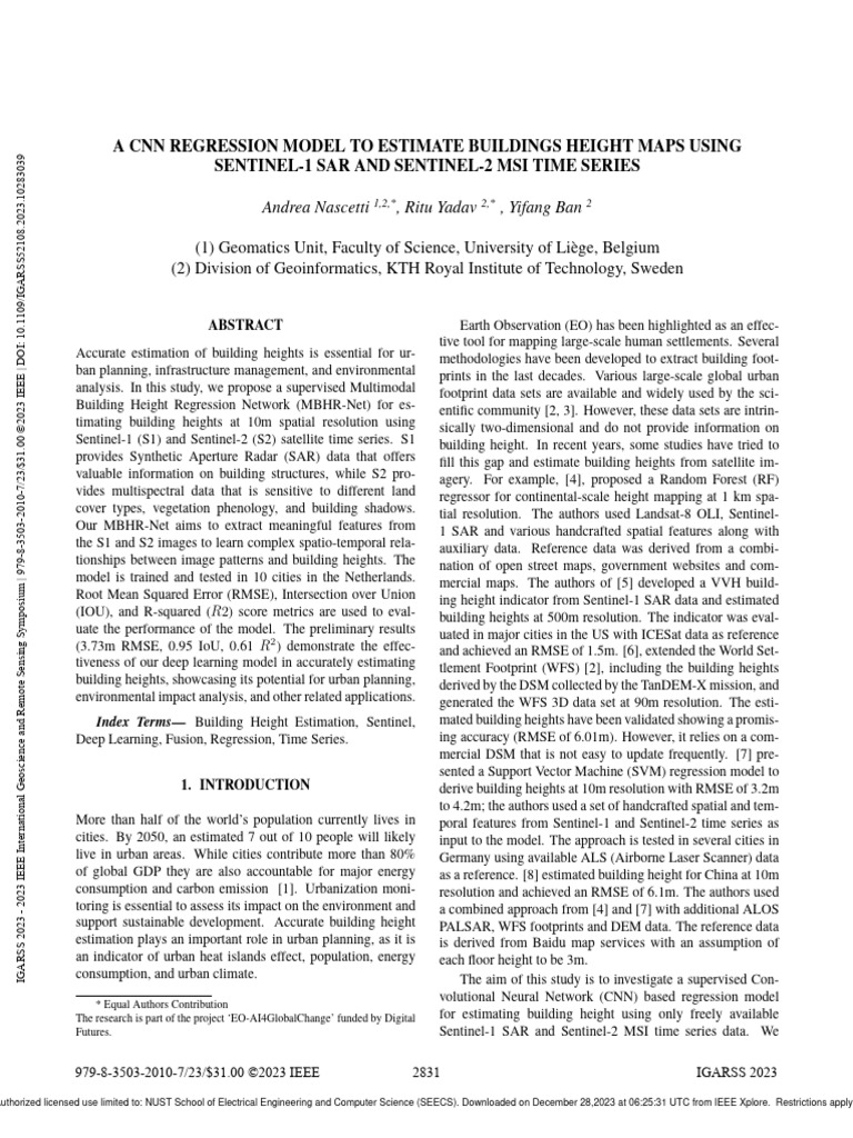A CNN Regression Model To Estimate Buildings Height Maps Using Sentinel-1 SAR and Sentinel-2 MSI ...