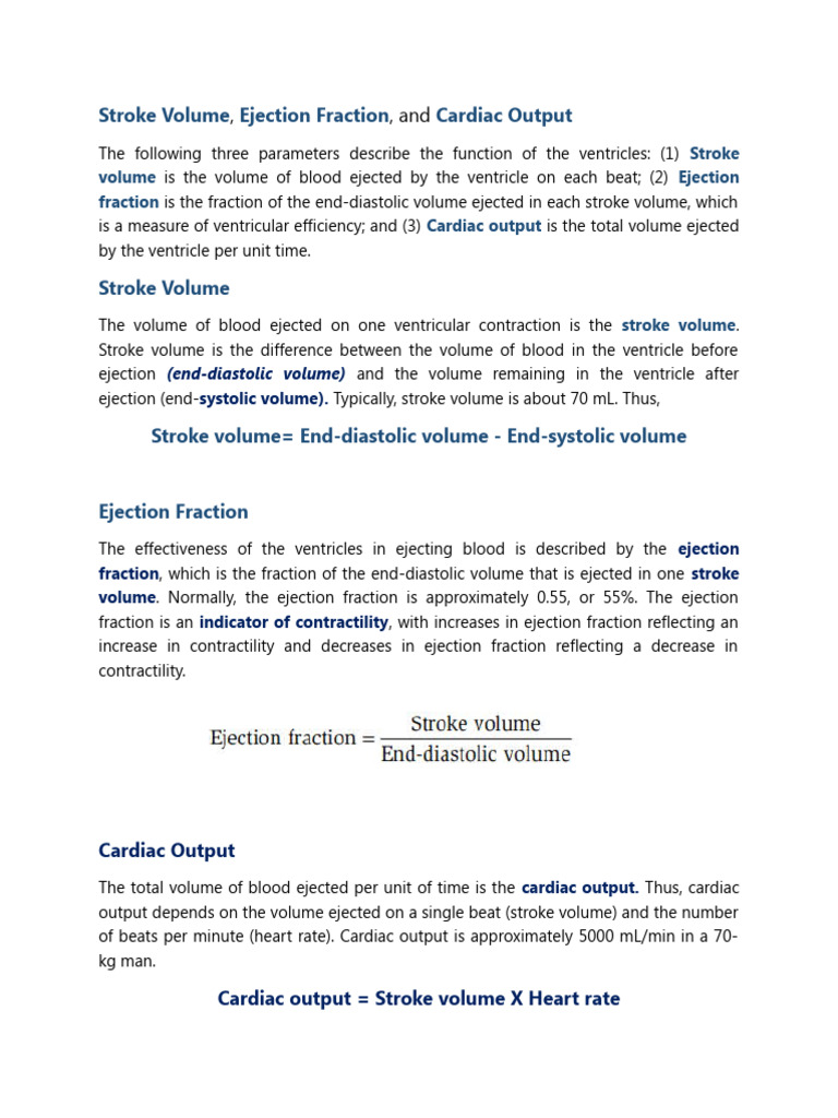 Stroke Volume, Ejection Fraction, and Cardiac Output | PDF | Science ...
