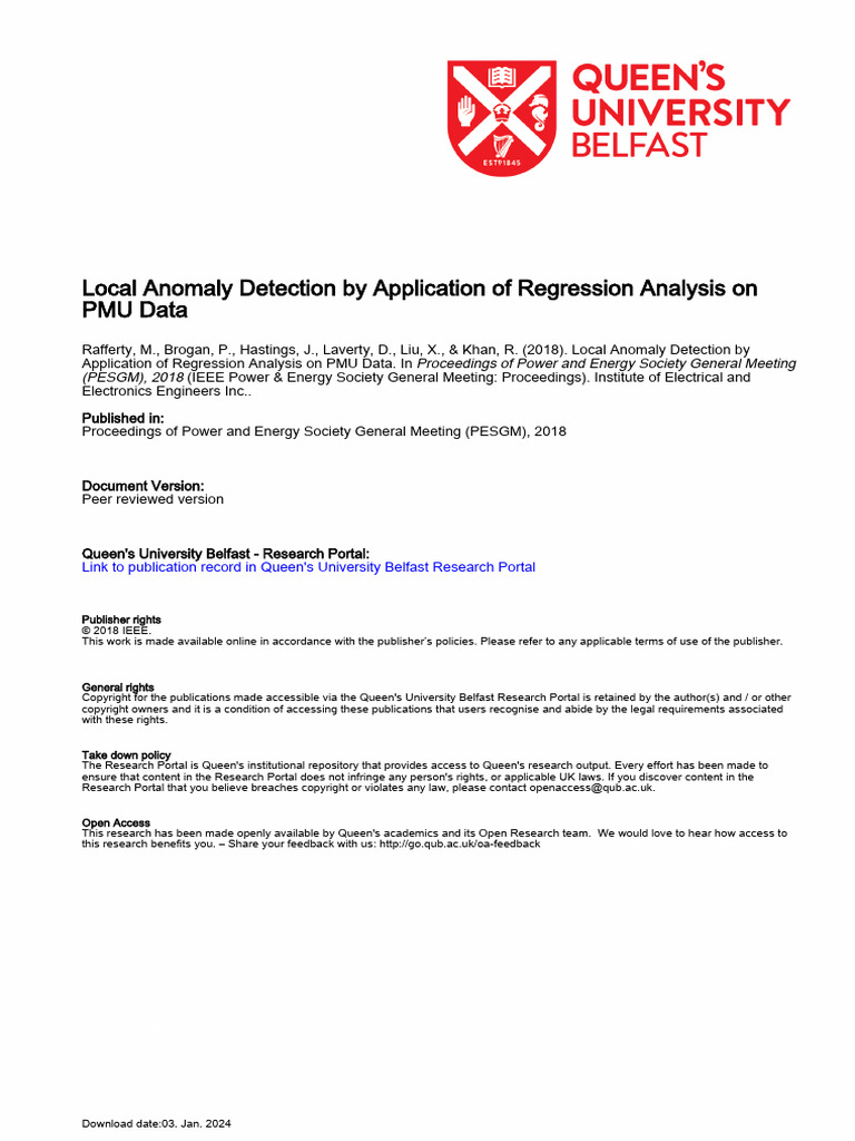 Rafferty Local Anomaly Detection by Application of Regression Analysis On PMU Data | PDF ...