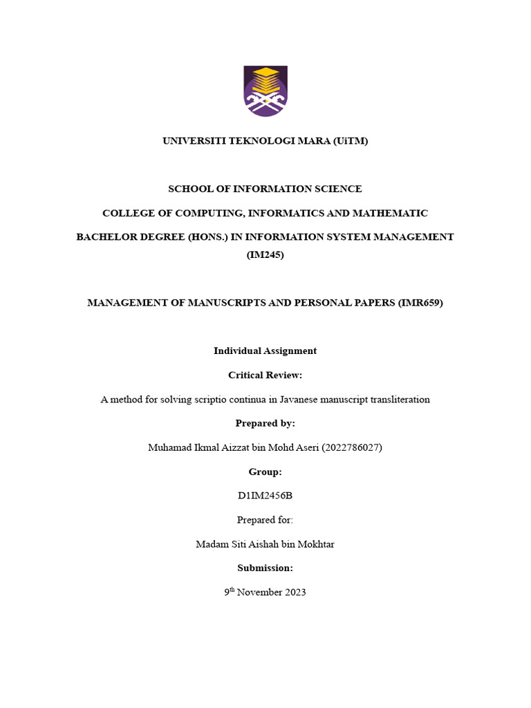 Critical Review - Ikmal IM245 | PDF | Word | Accuracy And Precision