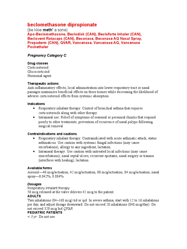Beclomethasone Dipropionate | PDF | Asthma | Corticosteroid