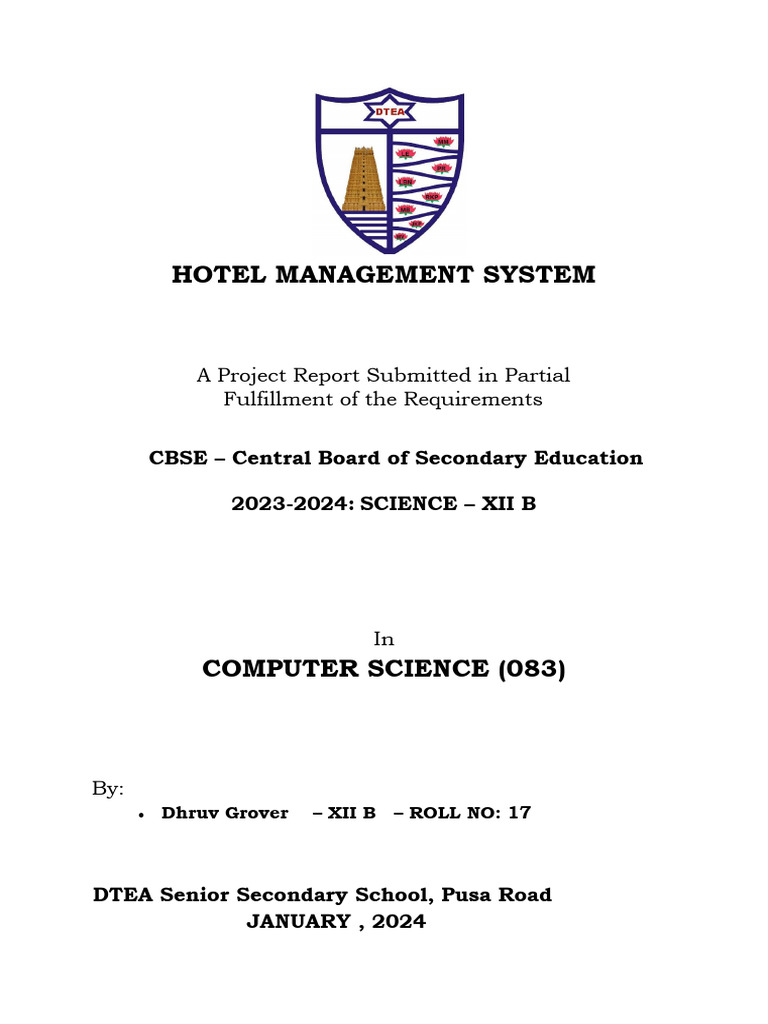 Hotel Management Report | Download Free PDF | Computer Architecture | Software