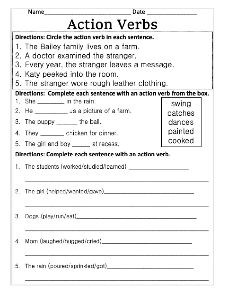 Action verbs hw | PDF