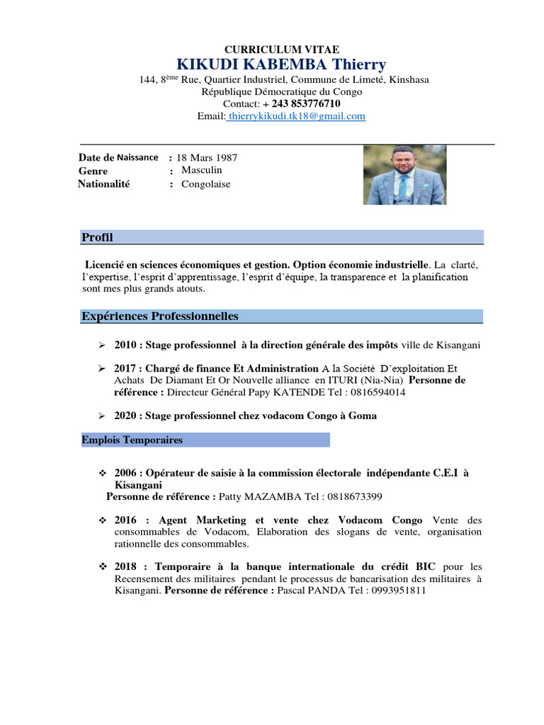Curriculum Kabemba 10 Janvier 2024 (1) - Modifiée | PDF | République démocratique du Congo ...