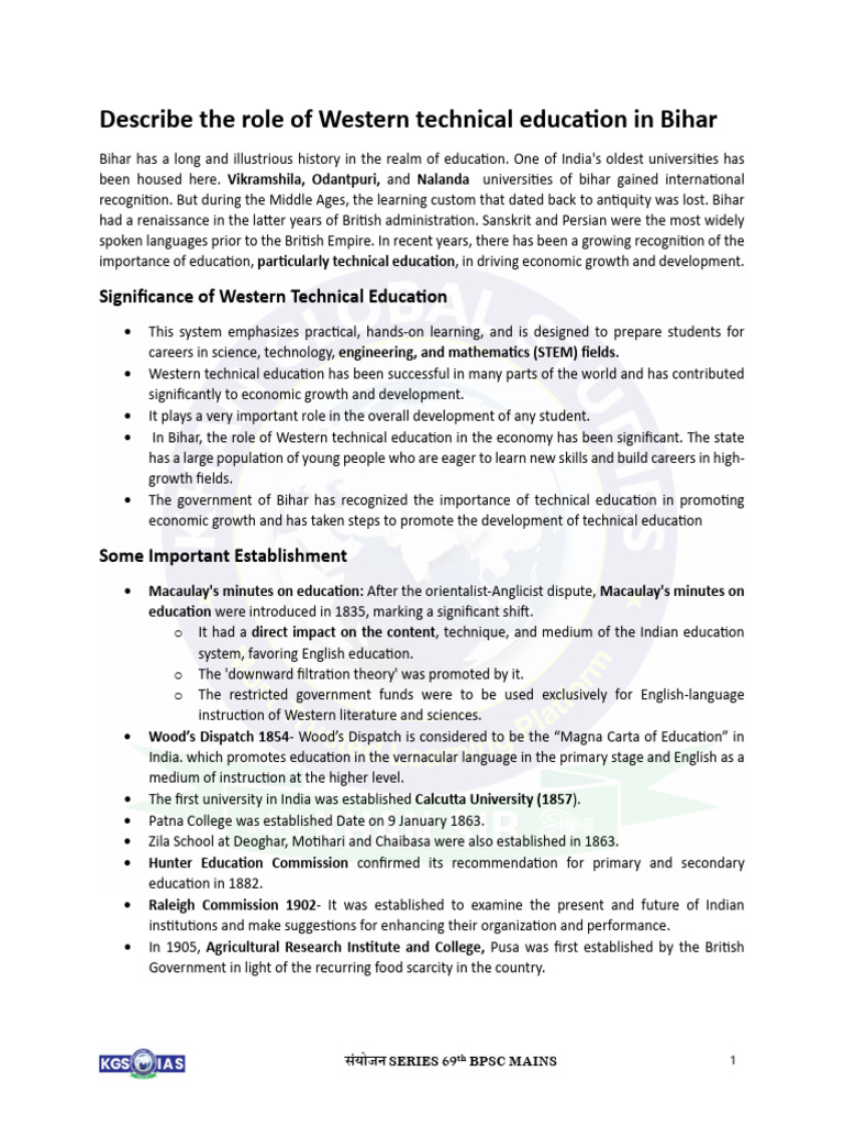Impact of Western Technical Education in Bihar | PDF | Social Science ...