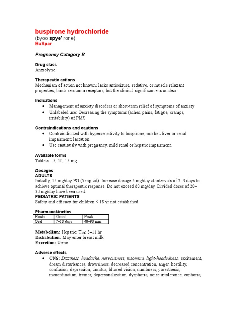 Buspirone Hydro Chloride | Download Free PDF | Pharmacology | Medicine