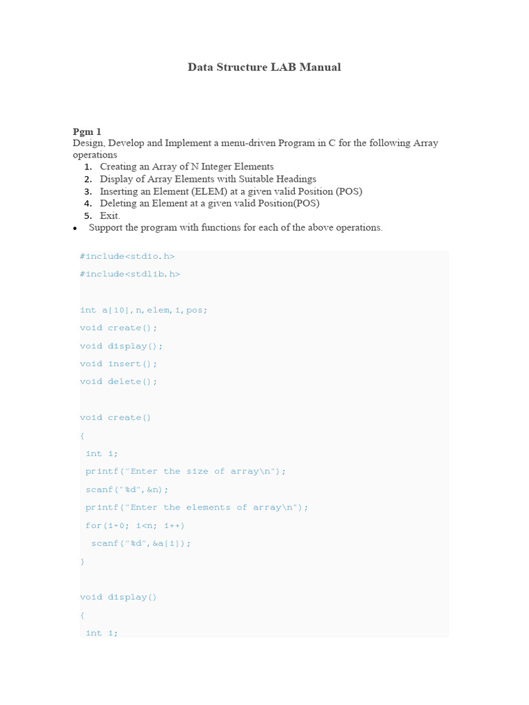 Data Structure Lab Program Pdf