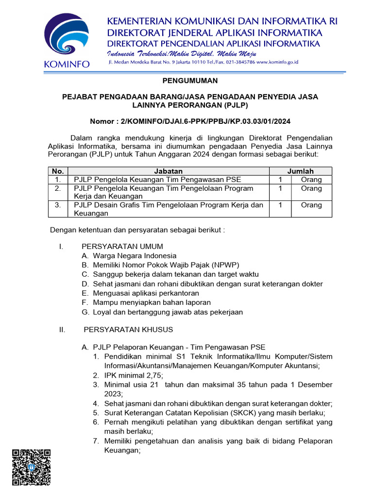 Pengumuman Rekrutmen PJLP 2024 | PDF | Bisnis | Pengelolaan Keuangan & Uang