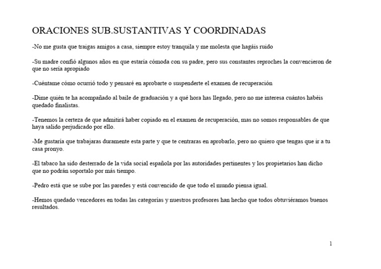 Ejercicios Sintaxis COORD. Y SUB - SUST. | PDF