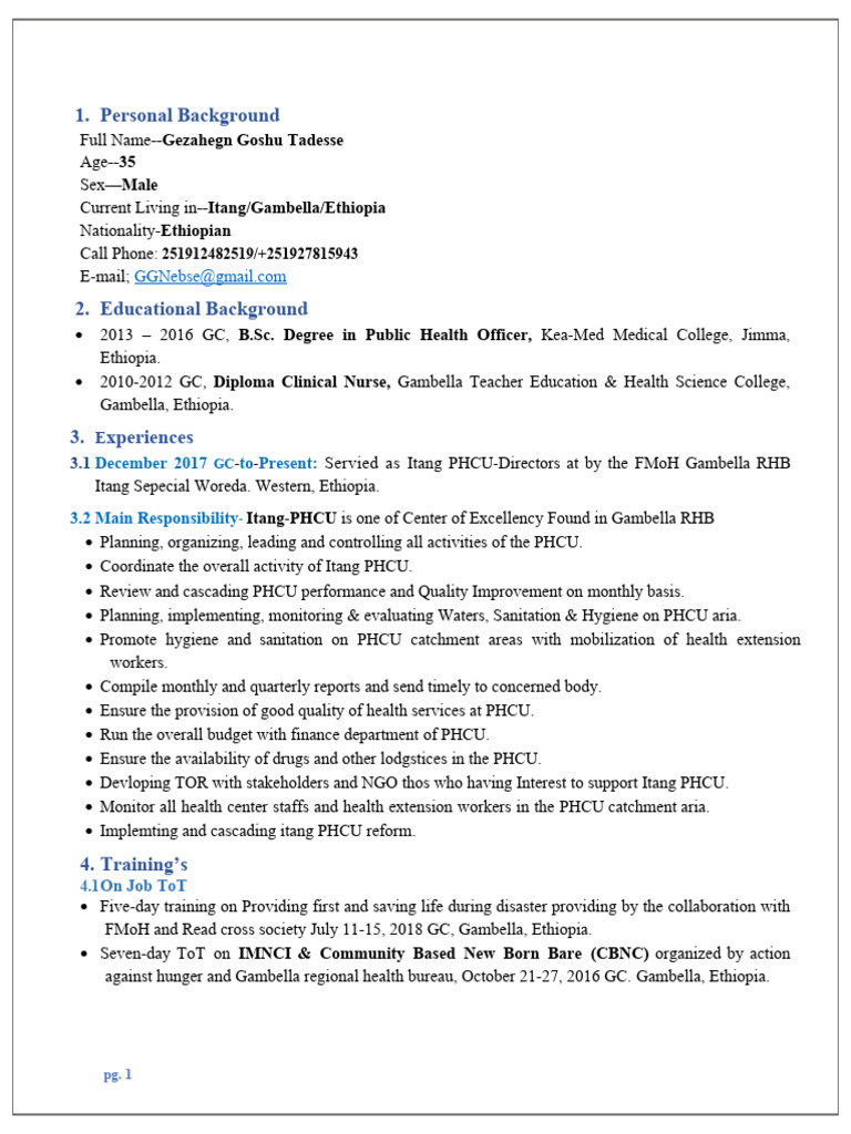 Gezahegn Goshu CV@1 | PDF | Hiv/Aids | Health Care