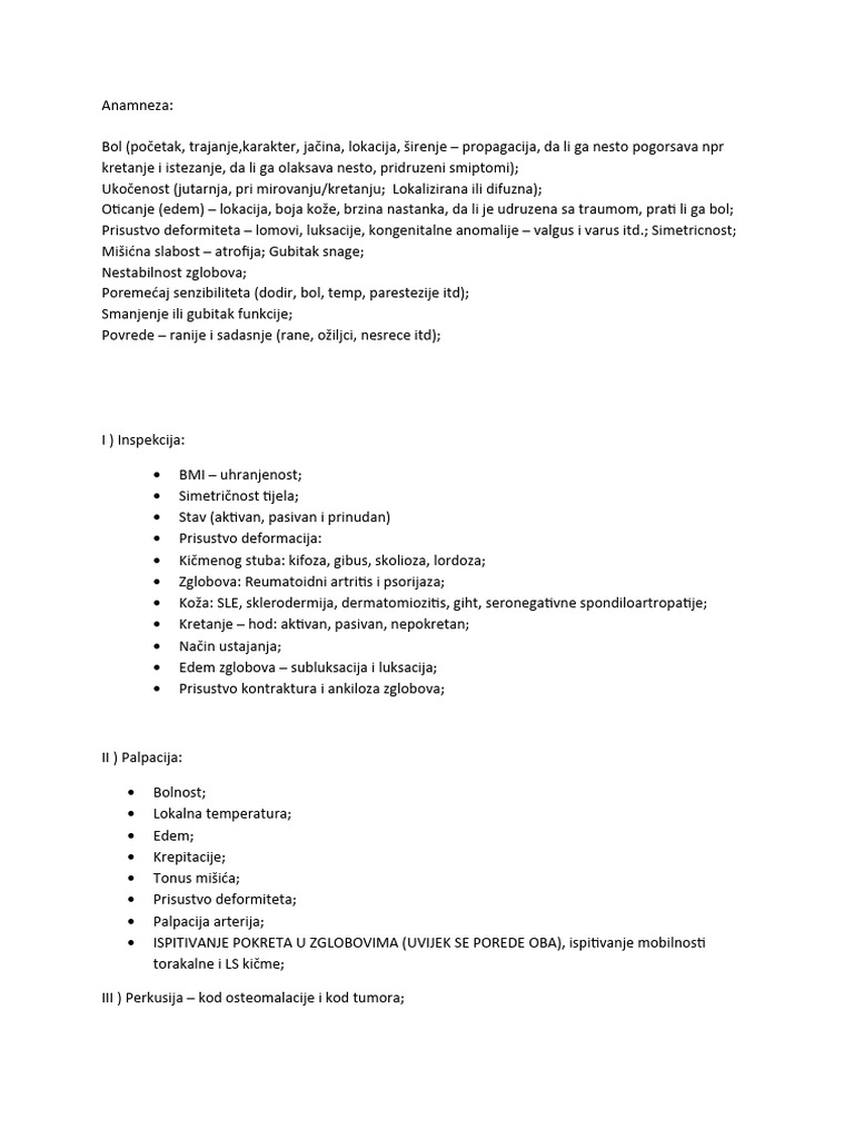 Ortopedija Anamneza | PDF