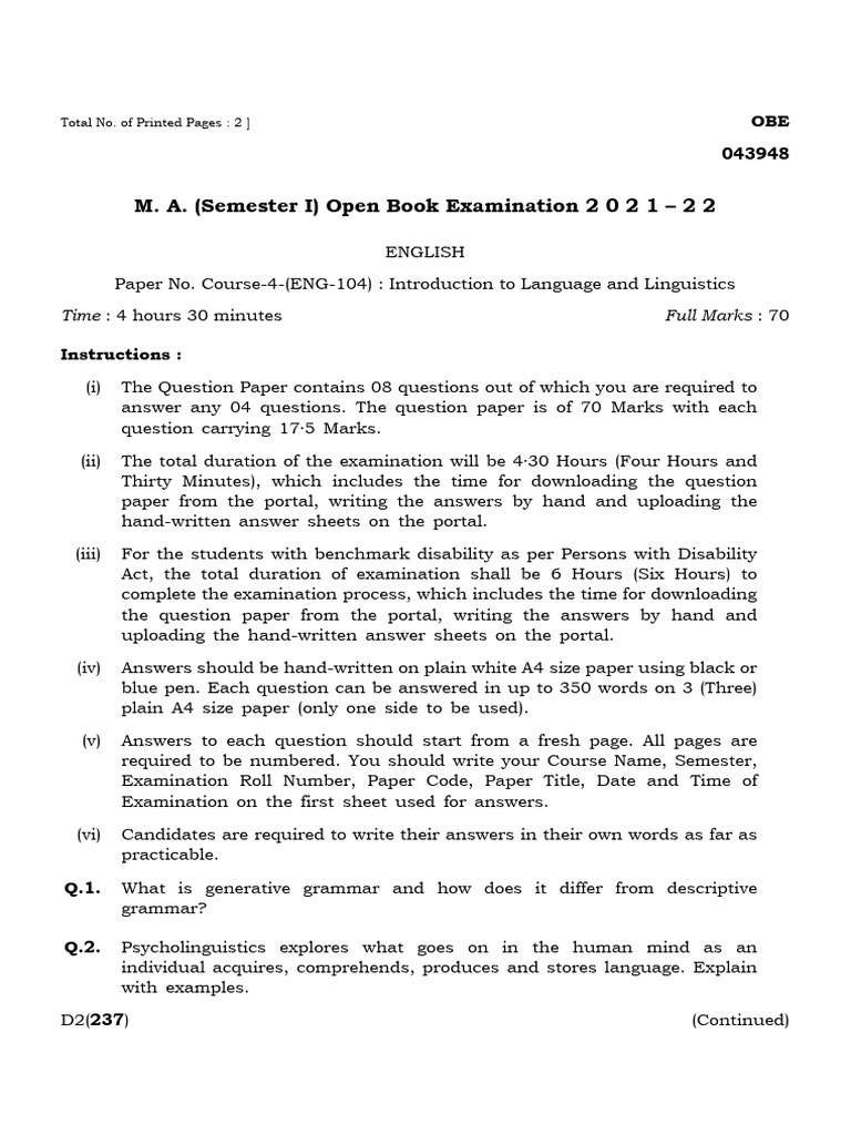 Linguistics First Semester | PDF | Linguistics | Question