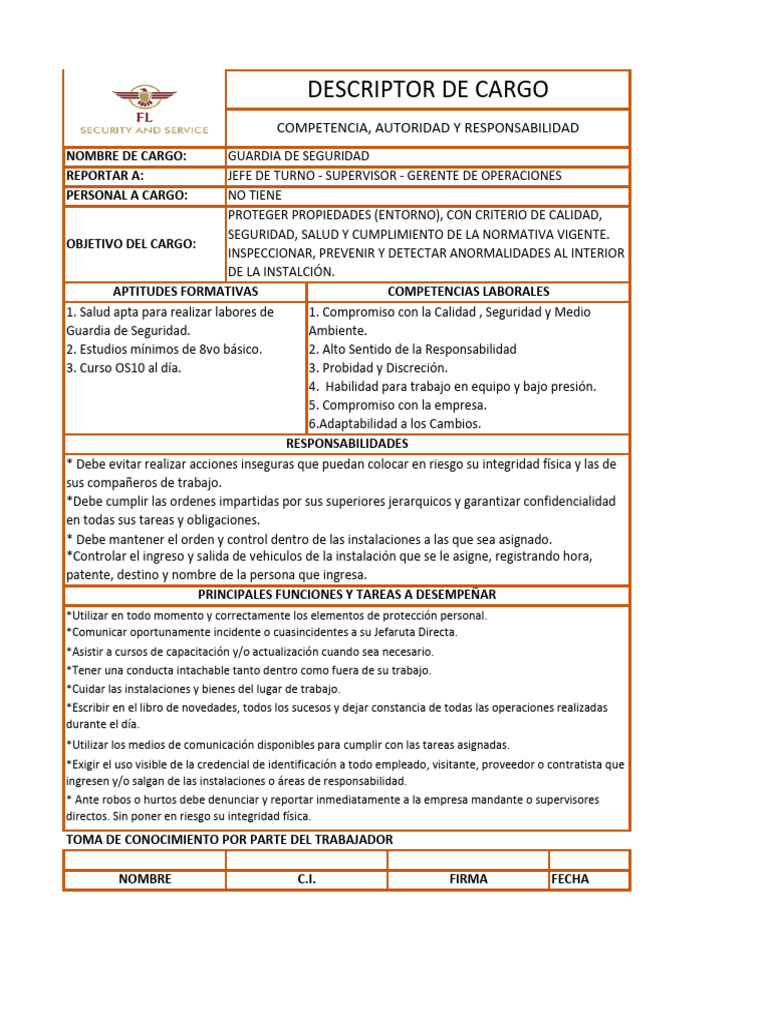 Descriptor de Cargo GG - SS | PDF | Valores