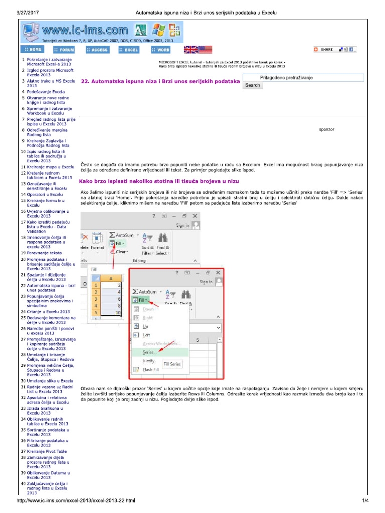 Automatska Ispuna Niza I Brzi Unos Serijskih Podataka | PDF