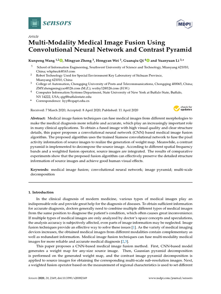 Sensors: Multi-Modality Medical Image Fusion Using Convolutional Neural Network and Contrast ...