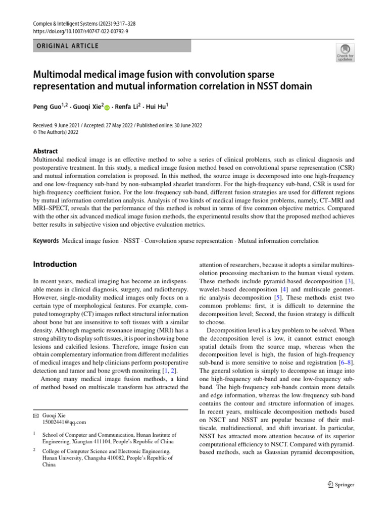 Multimodal Medical Image Fusion With Convolution Sparse Representation and Mutual Information ...