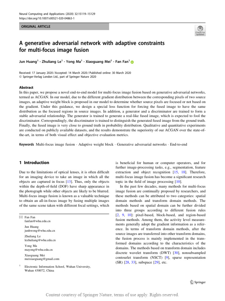 A Generative Adversarial Network With Adaptive Con | PDF | Deep Learning | Image Segmentation
