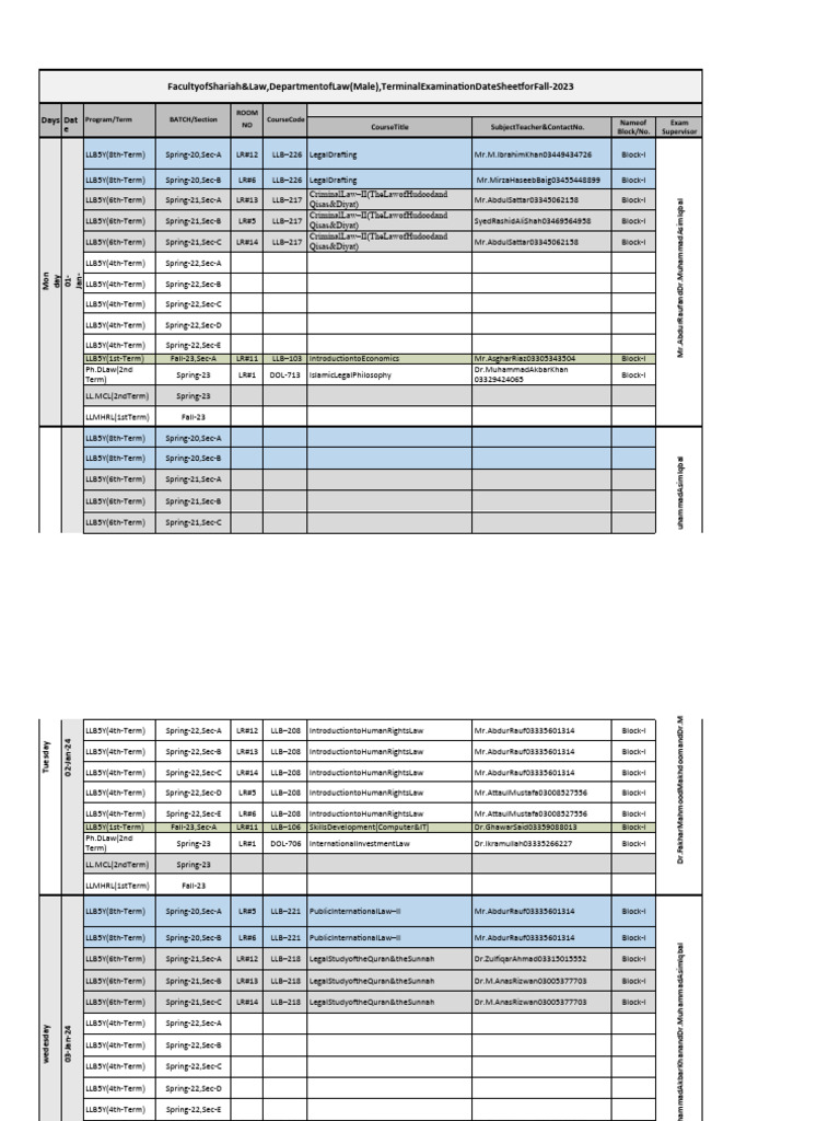 Date Sheet - Law (Male) - Fall-23 - STD | PDF | Qualifications | Titles