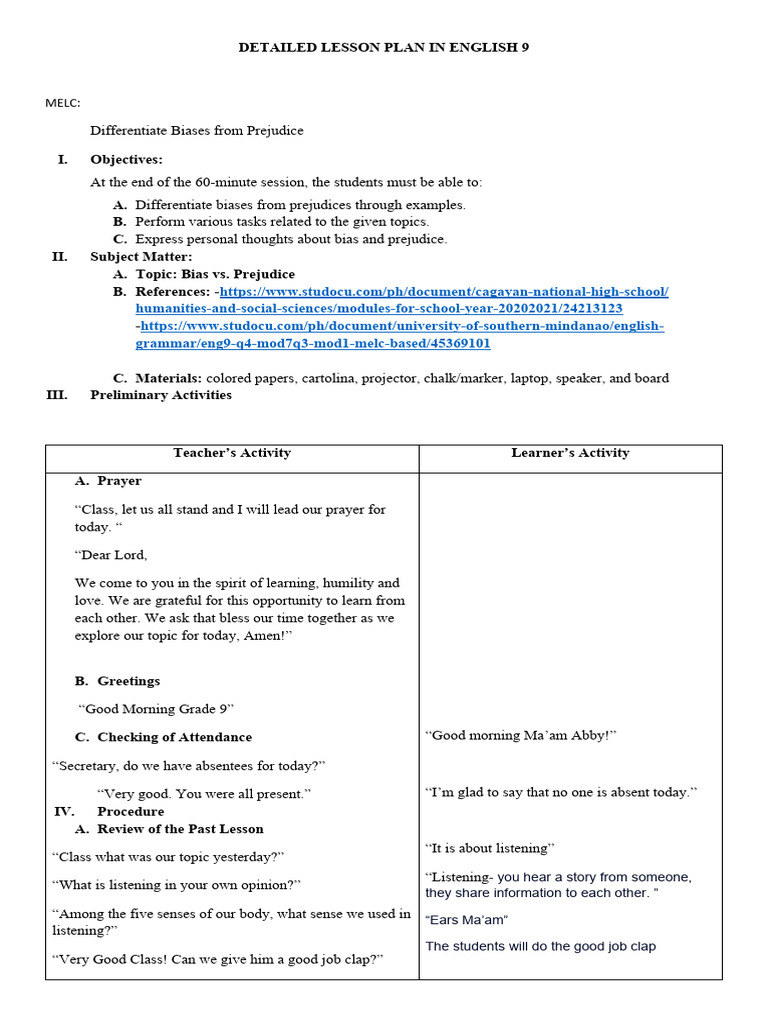 Bias vs. Prejudice Lesson Plan | PDF | Bias | Prejudices