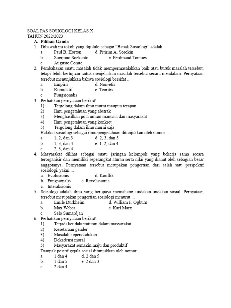 Soal Pas X Smaga - Docxjdndkdmdm | PDF | Ilmu Sosial | Sains & Matematika