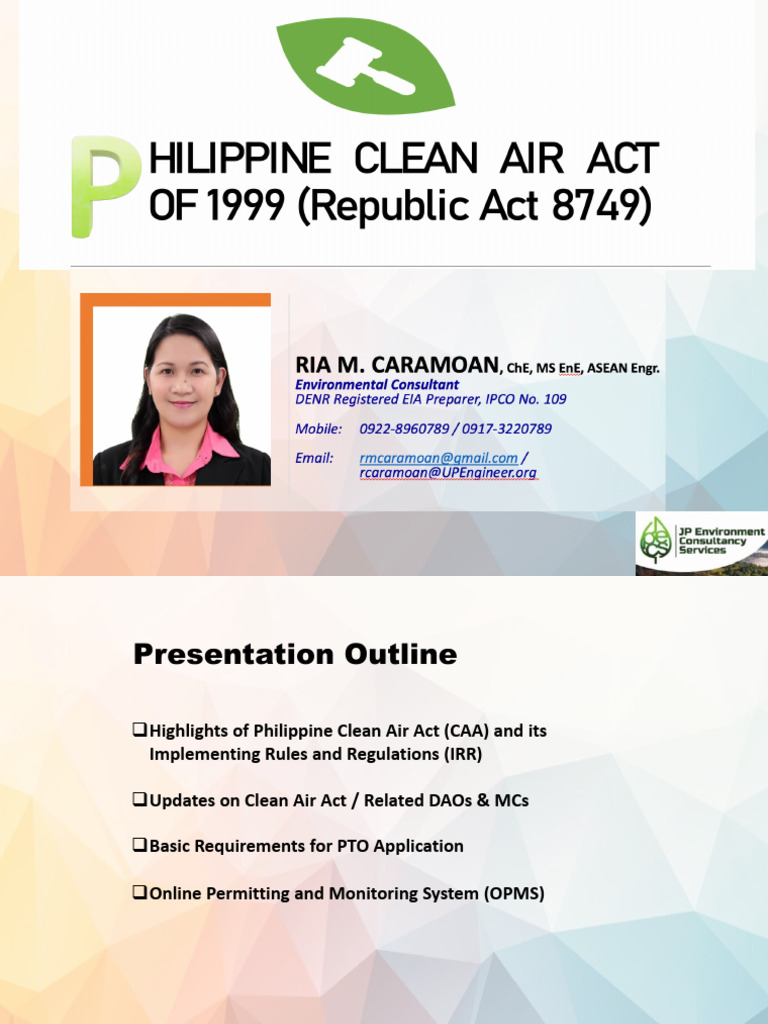 RA 8749 - PhilippineCleanAirAct - Engr. CARAMOAN - 092022 - Revised | PDF