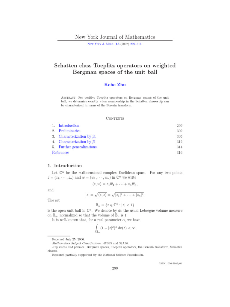 Schatten Class Toeplitz Operators On Weighted Bergman Spaces of The Unit Ball | PDF