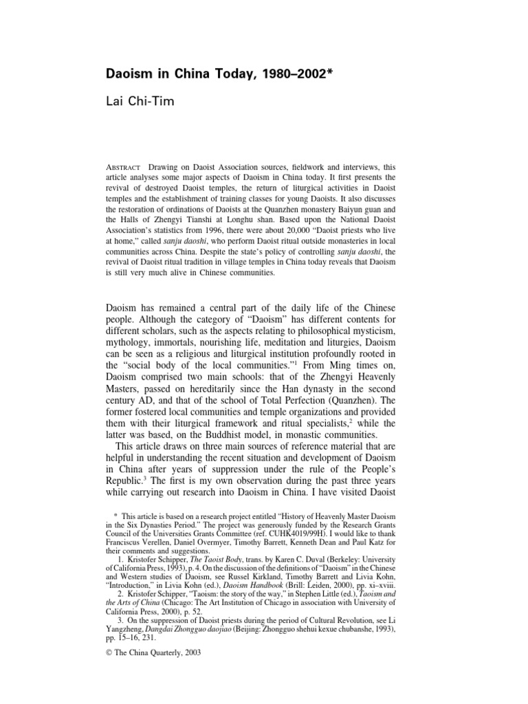 Lai Chi Tim (2003, P) - Daoism in China Today, 1980-2002 in China ...