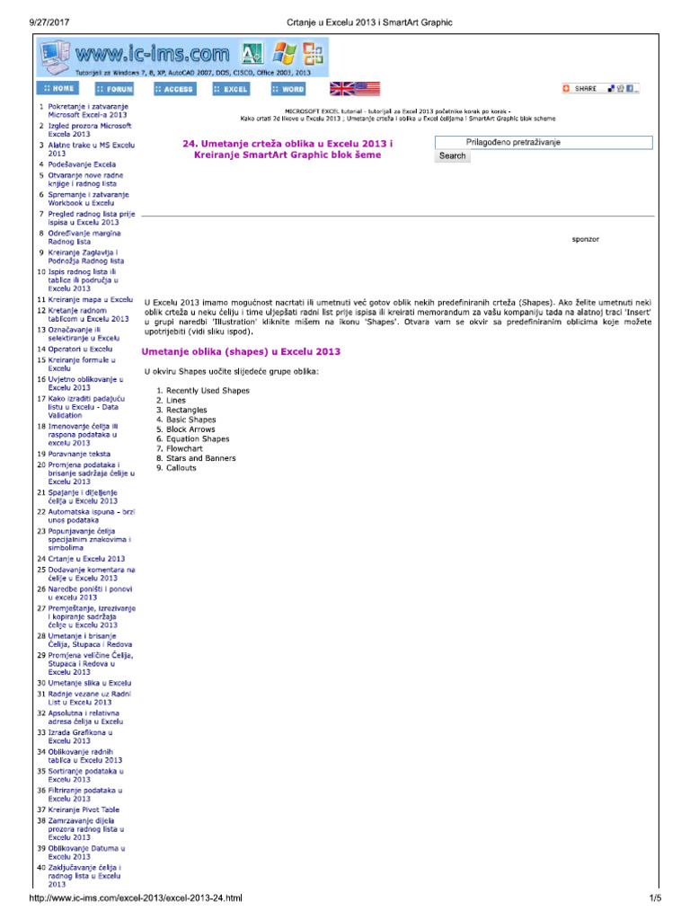 Umetanje Crteža Oblika U Excelu 2013 I | PDF