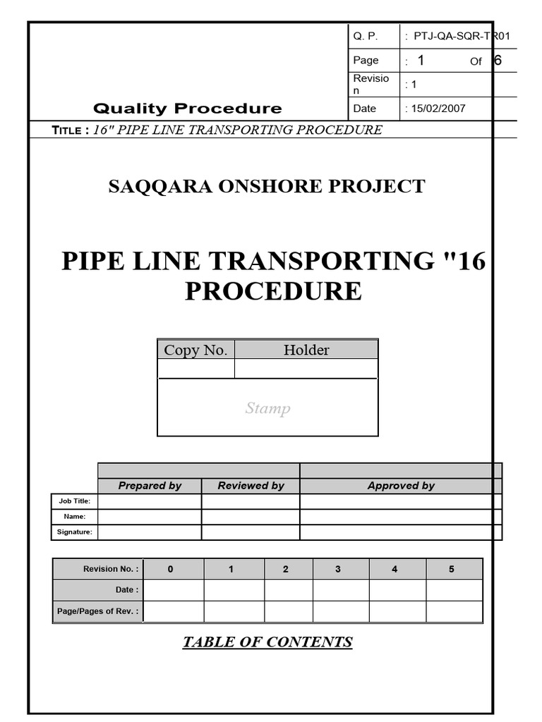 16'' Pipe Line Transporting Procedure 01 | PDF