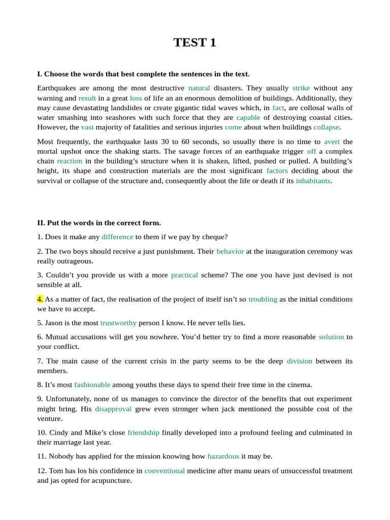 English Advanced Vocabulary and Stucture | PDF