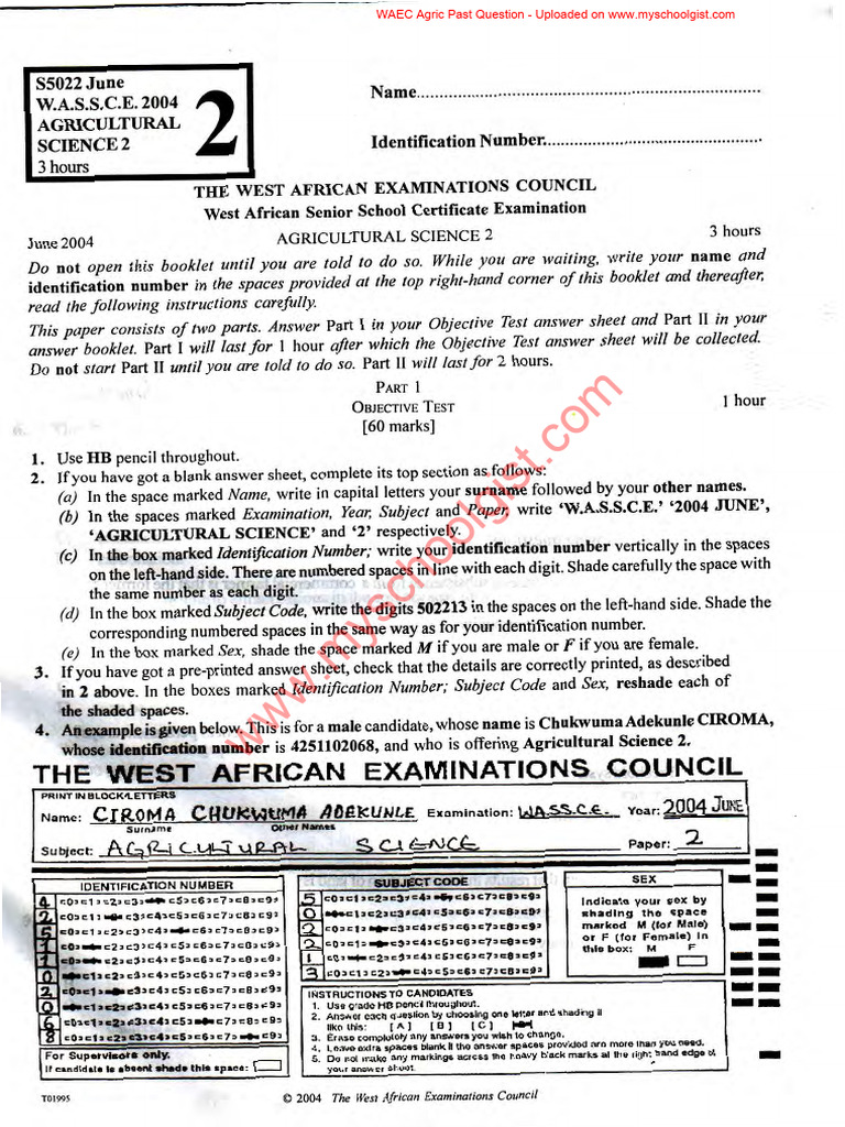 Waec Agricultural Science June 2004 Paper2 | PDF