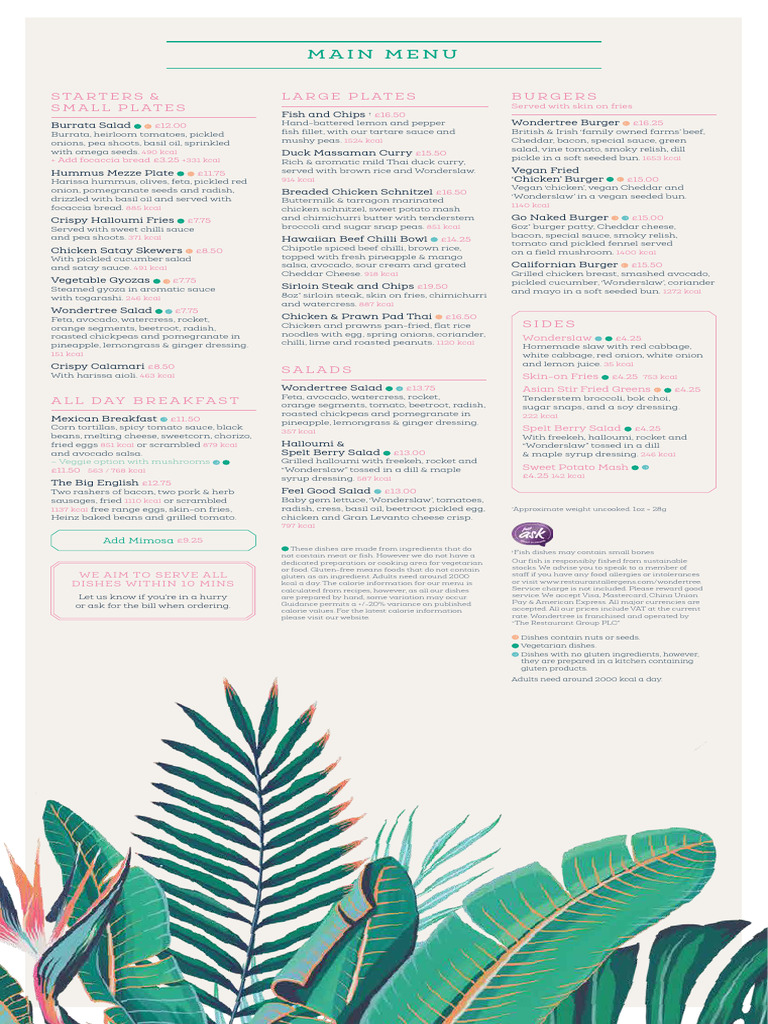 Wondertree Main Menu-1 | PDF | Hamburgers | Drink