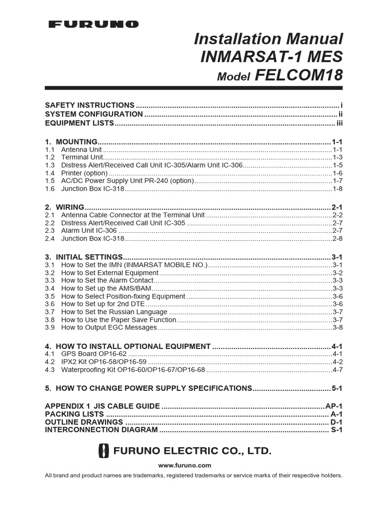 Inmarsat-C Mes Model Felcom18 | PDF | Electrical Wiring | Electrical ...