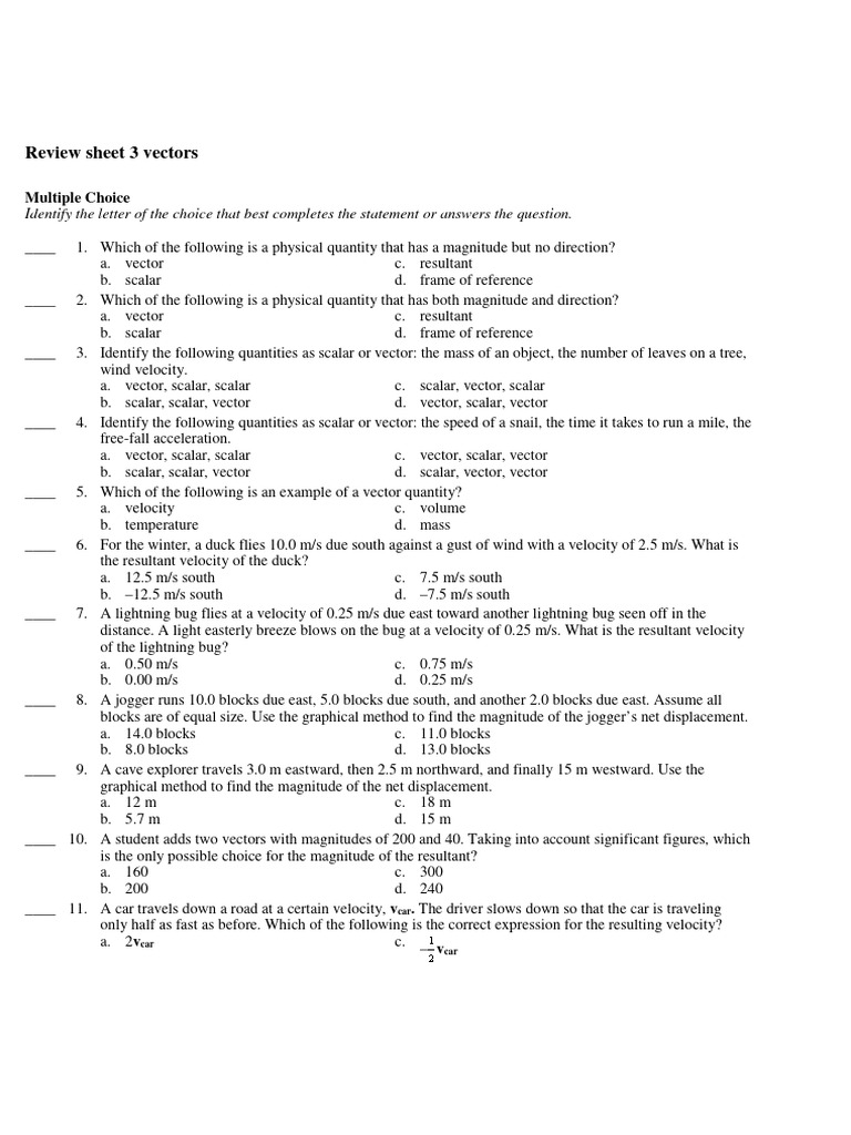 Physics Review sheet 3 vectors | PDF | Euclidean Vector | Trigonometric Functions