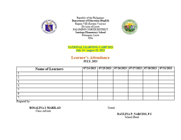 Attendance NLC LEARNERS | PDF