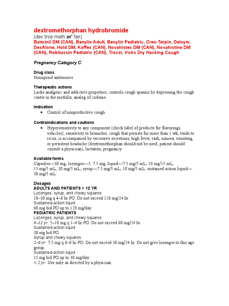Dextromethorphan Hydrobromide | PDF | Drugs Acting On The Nervous ...