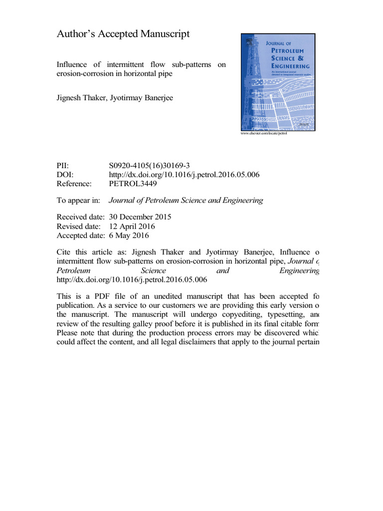 Influence of Intermittent Flow Sub-Patterns On Erosion-Corrosion in ...