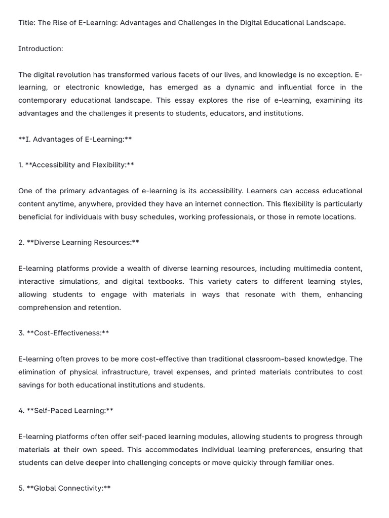 The Rise of E-Learning - Advantages and Challenges in The Digital Educational Landscape ...