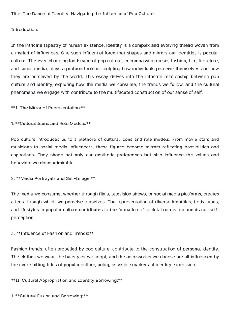 Navigating the Influence of Pop Culture - Grammarly | PDF | Identity ...