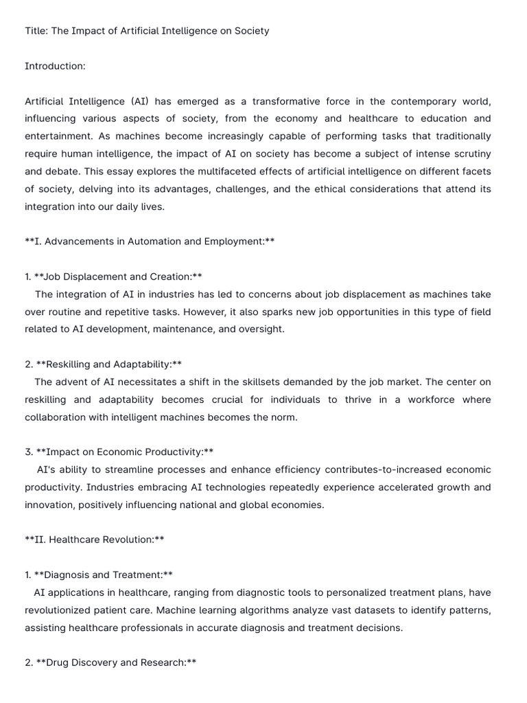 The Impact of Artificial Intelligence On Society - Grammarly | PDF ...