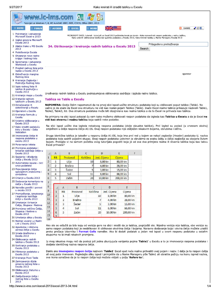 Oblikovanje I Kreiranje Radnih Tablica U Excelu 2013 | PDF