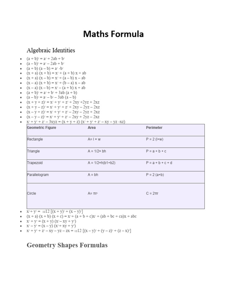 Maths Formula | PDF