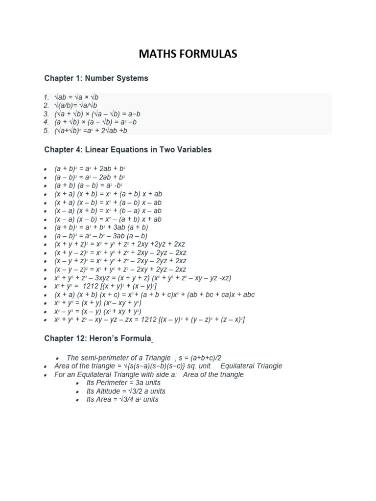 Maths Formulas | PDF
