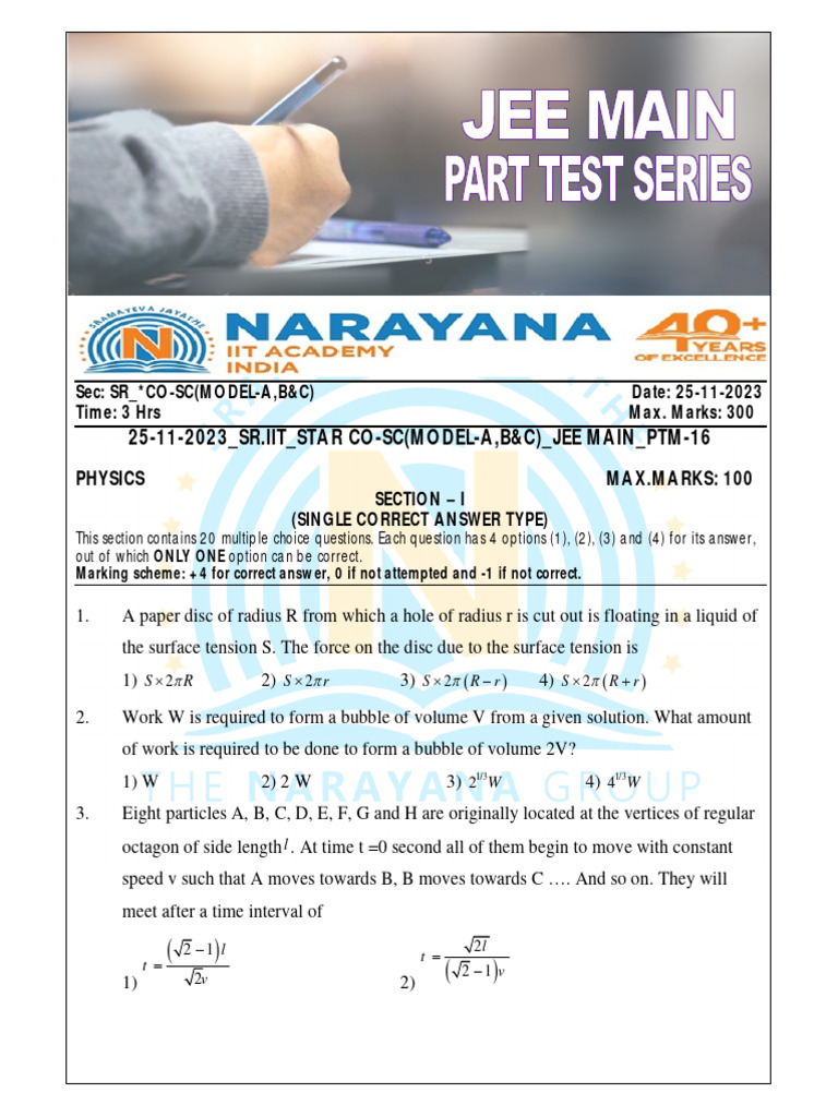 27-11-2023_SR.IIT_STAR CO-SC(MODEL-A&B,C)_Jee-Main_PTM-16_QP FINAL ...