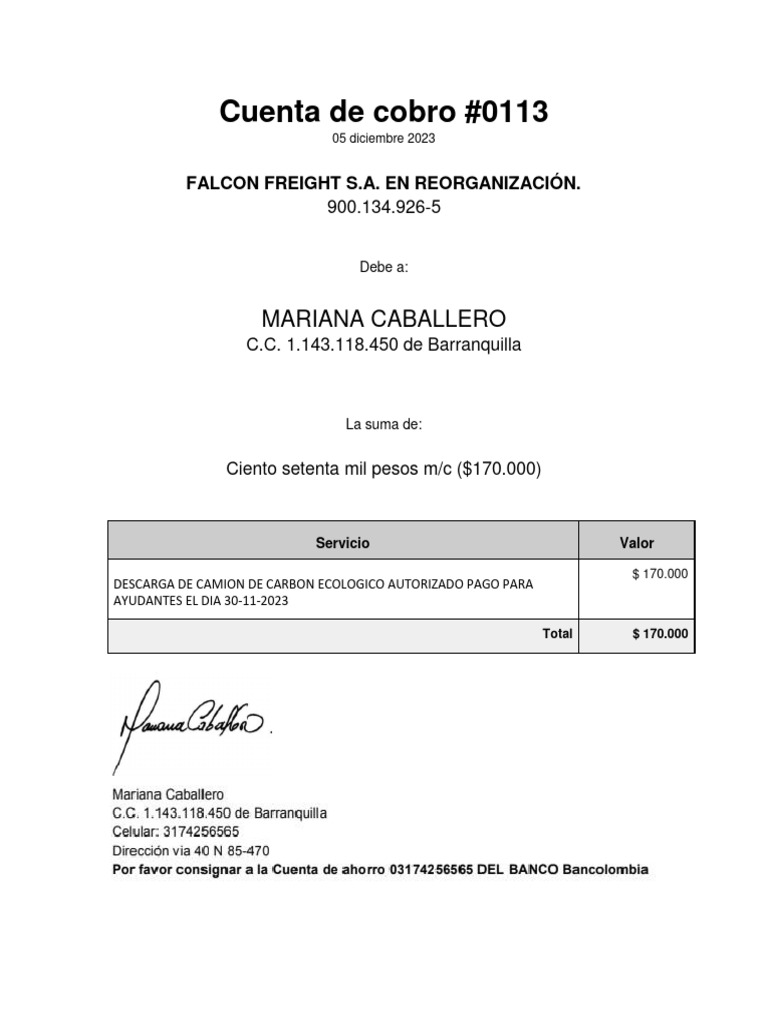 Cuenta de Cobro 0113 | PDF